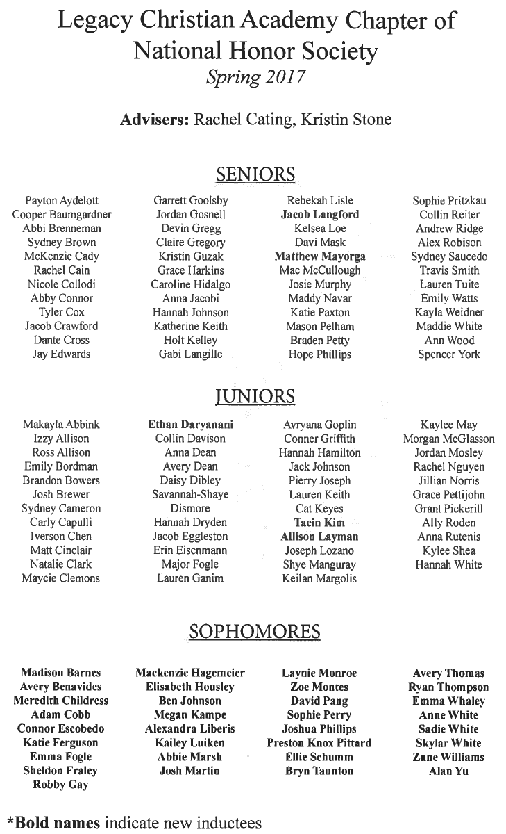 NHS Induction - Legacy Christian Academy